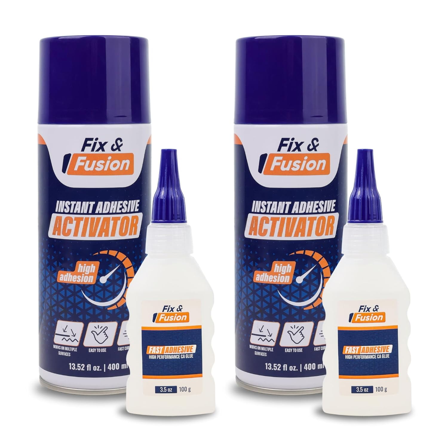 FIX & FUSION Ca Super Glue (3.5 Oz) with Activator Spray (13.5 Fl Oz) Set, Fast Adhesive ...