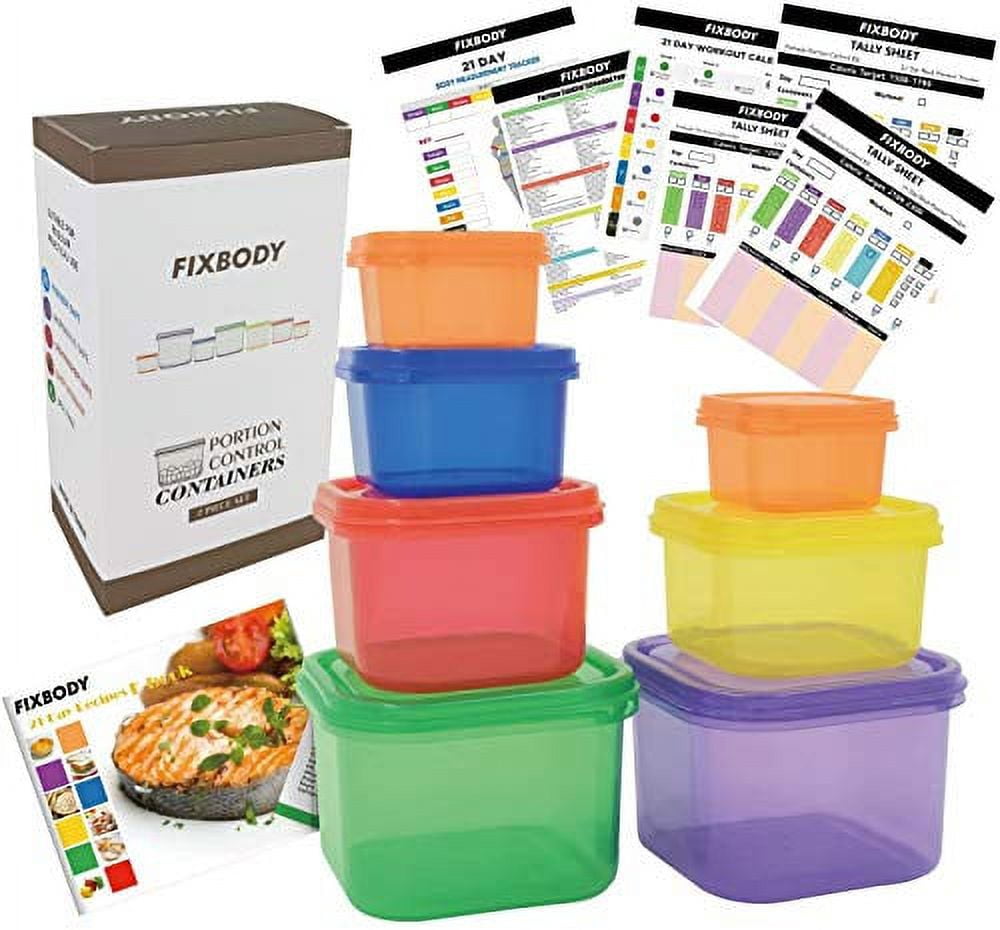 FIXBODY FIXBODY Portion Control Containers, Color-Coded Labeled, 7 Pieces, 21 Day Lose Weight ...