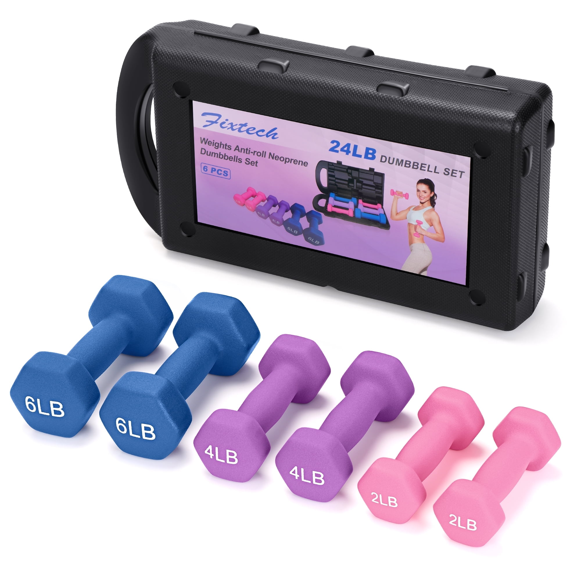 FIXTECH 2, 4, 6 Pound Neoprene Dumbbell Free Hand Weight Set with ...