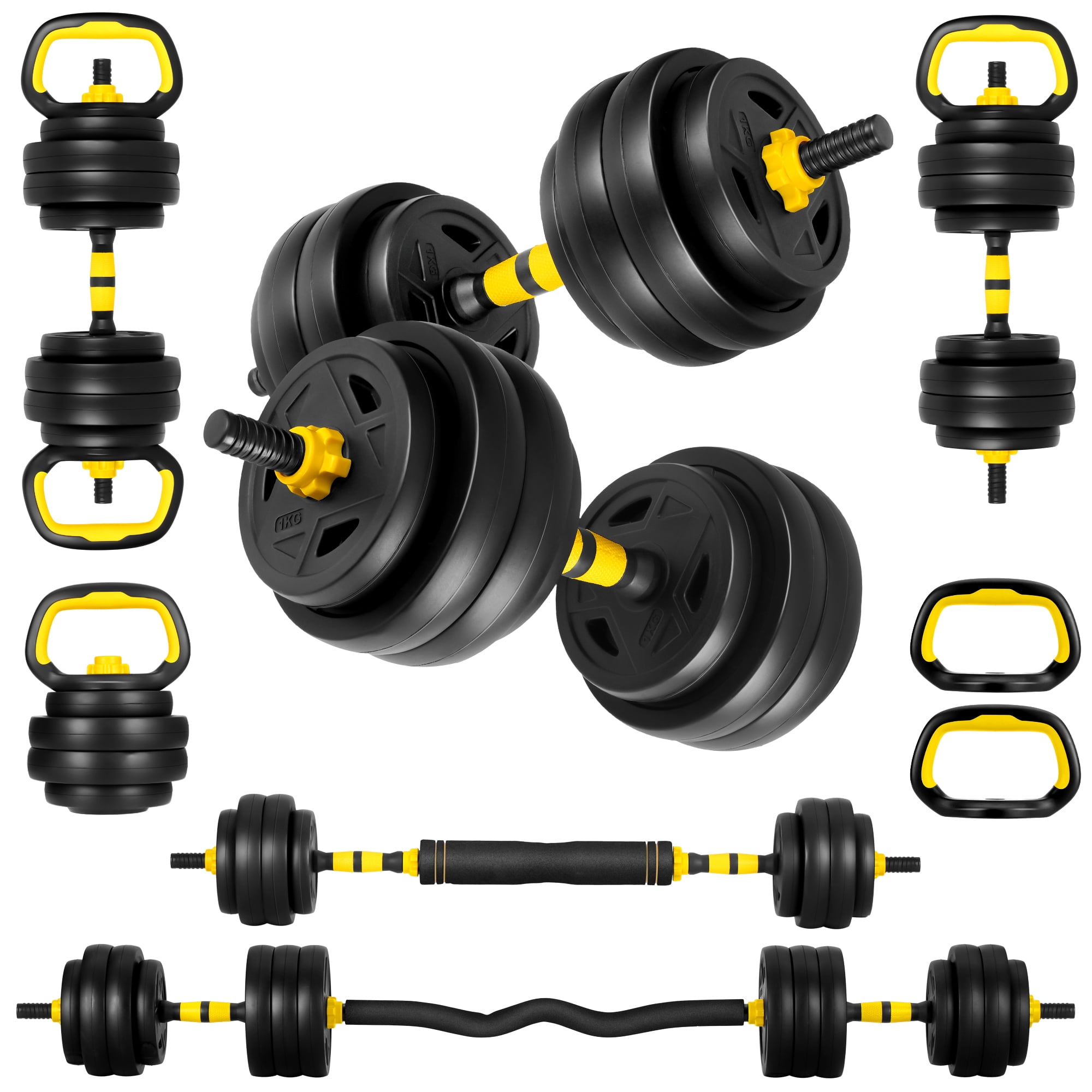 FIXTECH 66 Lbs Adjustable Weight Dumbbell Barbell Set, 4-In-1 Free ...