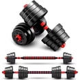 FIXTECH 66LB 2 in 1 Adjustable Dumbbell Set with Connecting Rod Used As ...