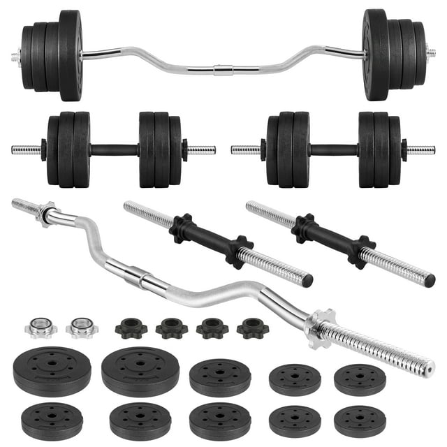 FIXTECH 66LB 2 in 1 Olympic Adjustable Weight Set with Curl bar Used As ...