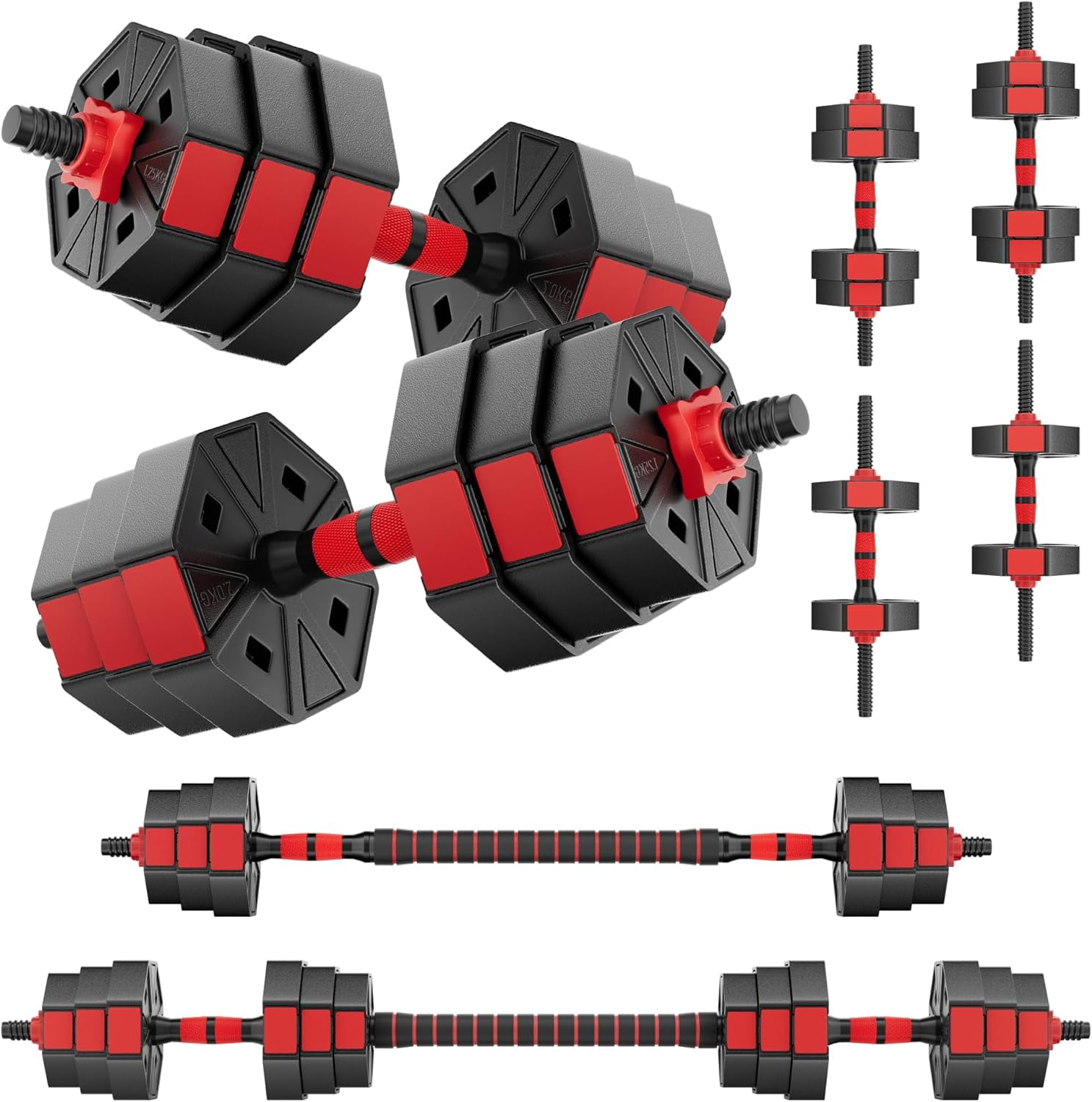 FIXTECH 66LB Adjustable Weight Dumbbell Set - 3 in 1 Free Weight Set ...