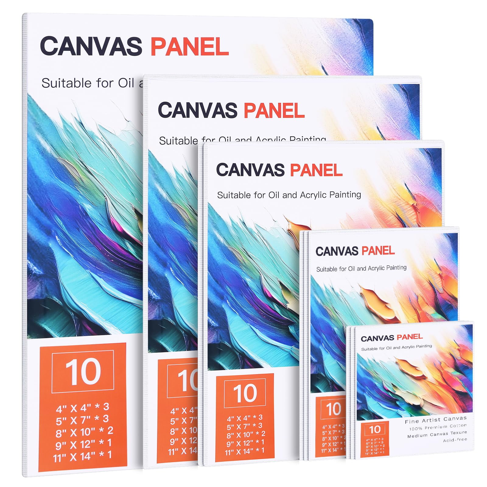 FIXWAL Canvas Boards for Painting 10pcs, with 8x10, 11x14, 5x7, 4x4 ...
