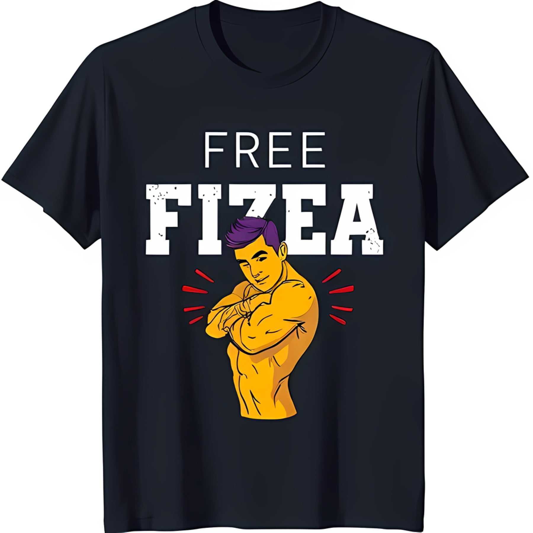 FIZEA Graphic Black T-Shirt with Cartoon Muscular Man Comfortable Tee ...