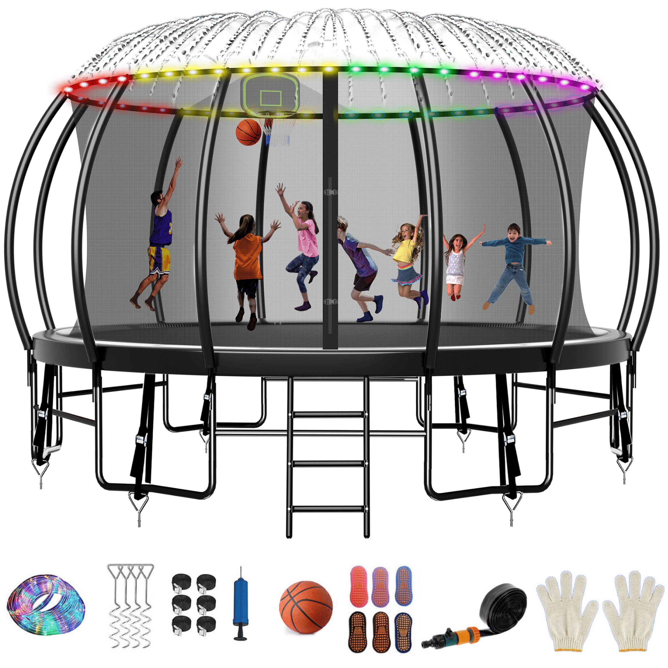 FIZITI 16FT Trampoline with Basketball Hoop,Enclosure Net,Sprinkler ...