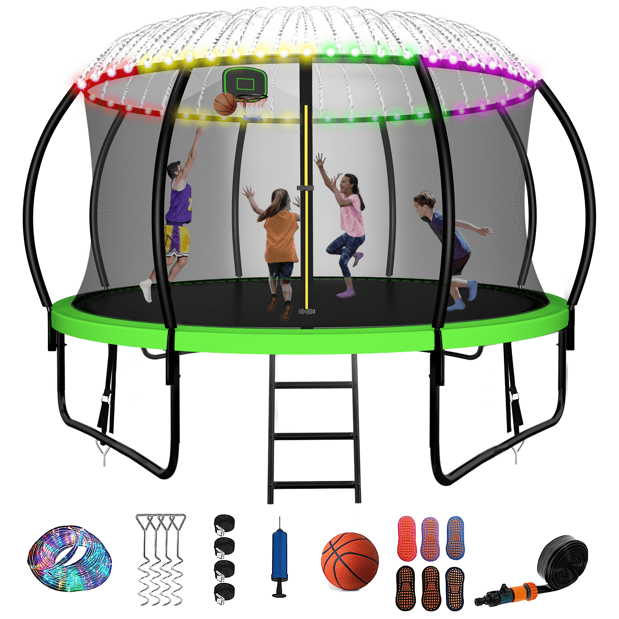 FIZITI Trampoline with Basketball Hoop,Enclosure Net,1500LBS 12FT 14FT ...