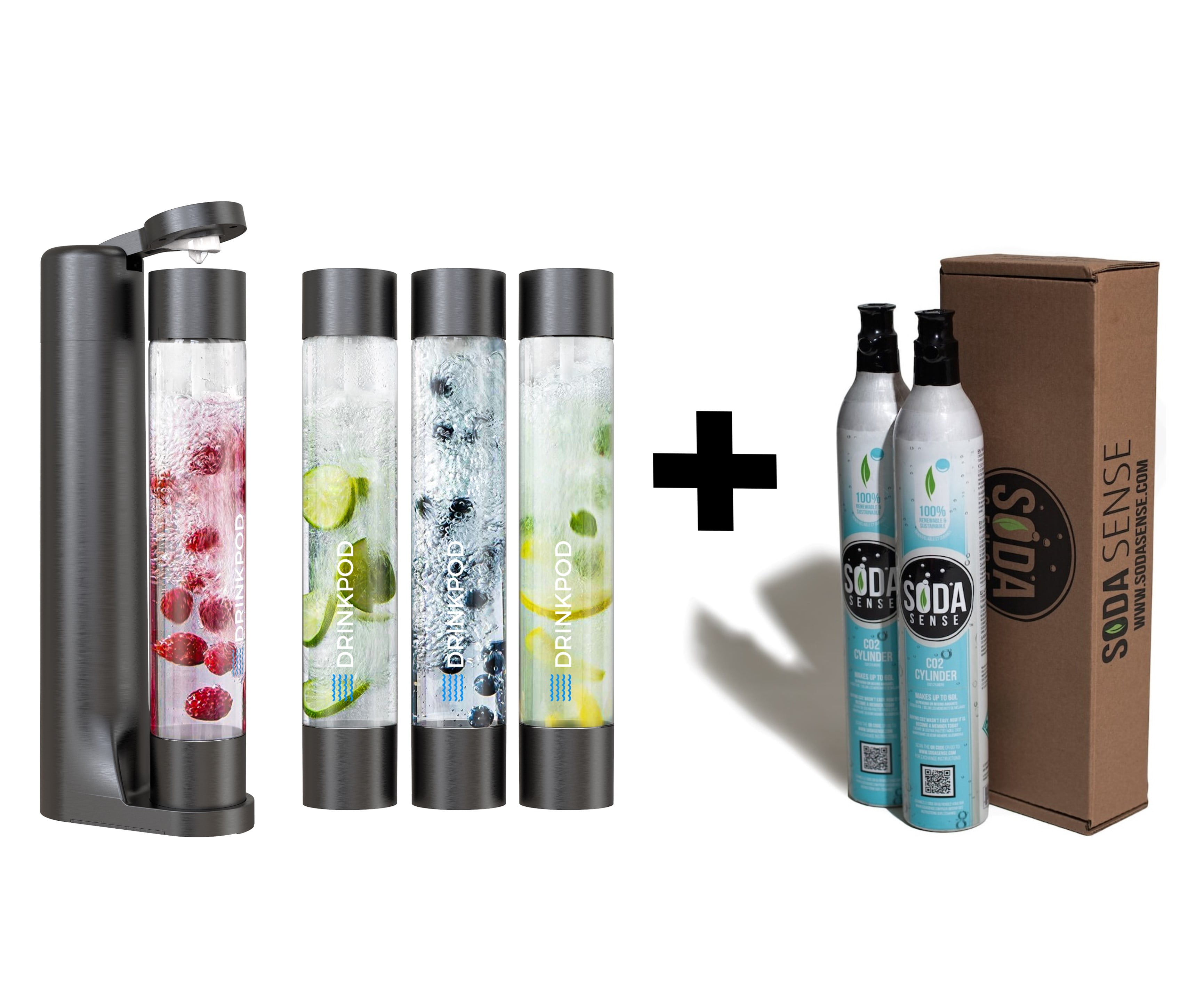 FIZZpod Soda Maker With TWO CO2 Cylinder- Fizzy Drink Machine with 3 ...