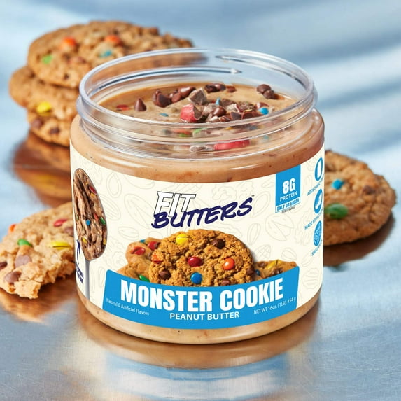 Fit Butters, Monster Cookie Peanut Butter, High Protein, Crunchy, Made ...
