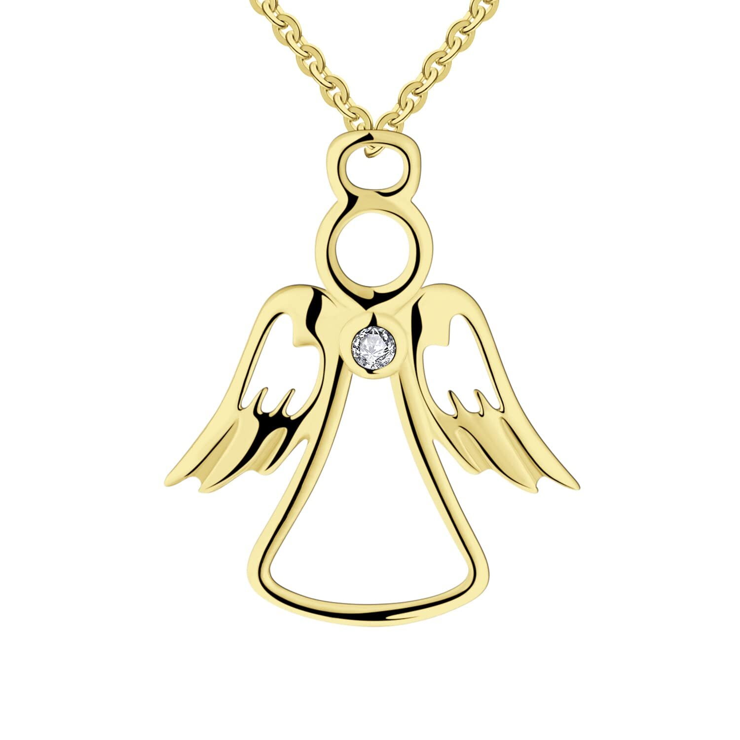FJ 925 Sterling Silver Guardian Angel Necklace 18K Gold Plated Angel ...