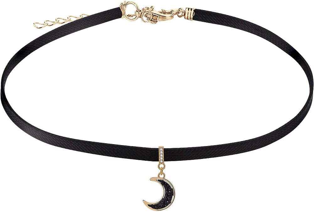 FJ Black Leather Choker Necklaces for Women Choker Classic Tattoo Charm ...