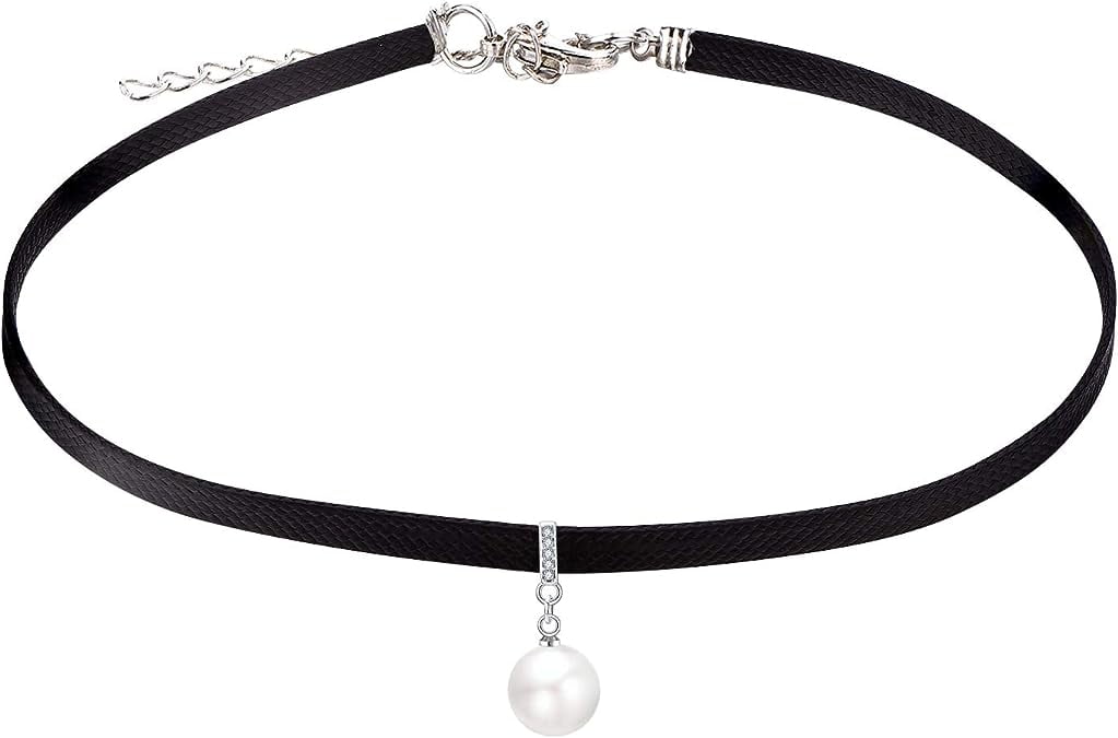 FJ Black Leather Choker Necklaces for Women Choker Classic Tattoo Charm ...