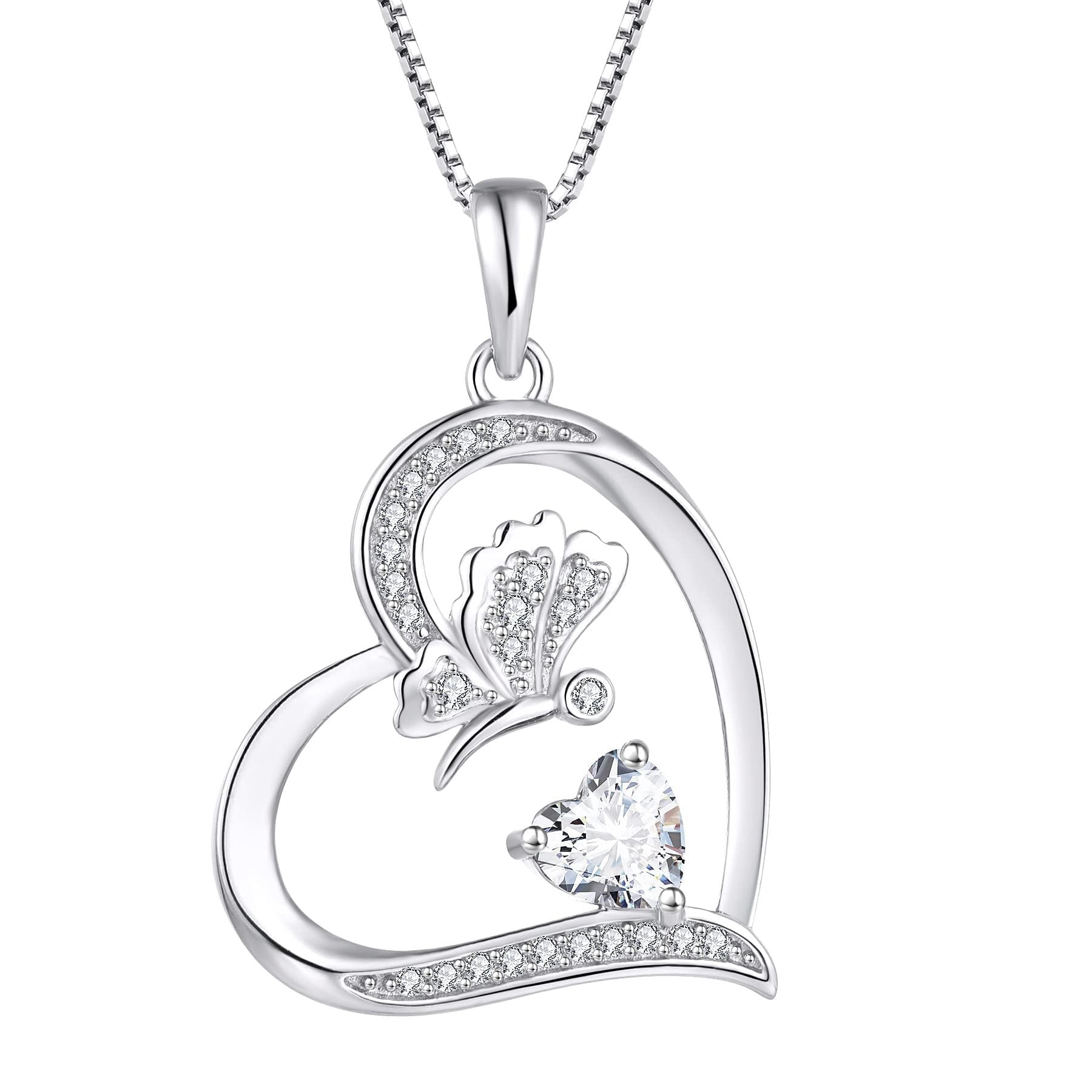 FJ Butterfly Necklace for Women 925 Sterling Silver Heart Cubic ...