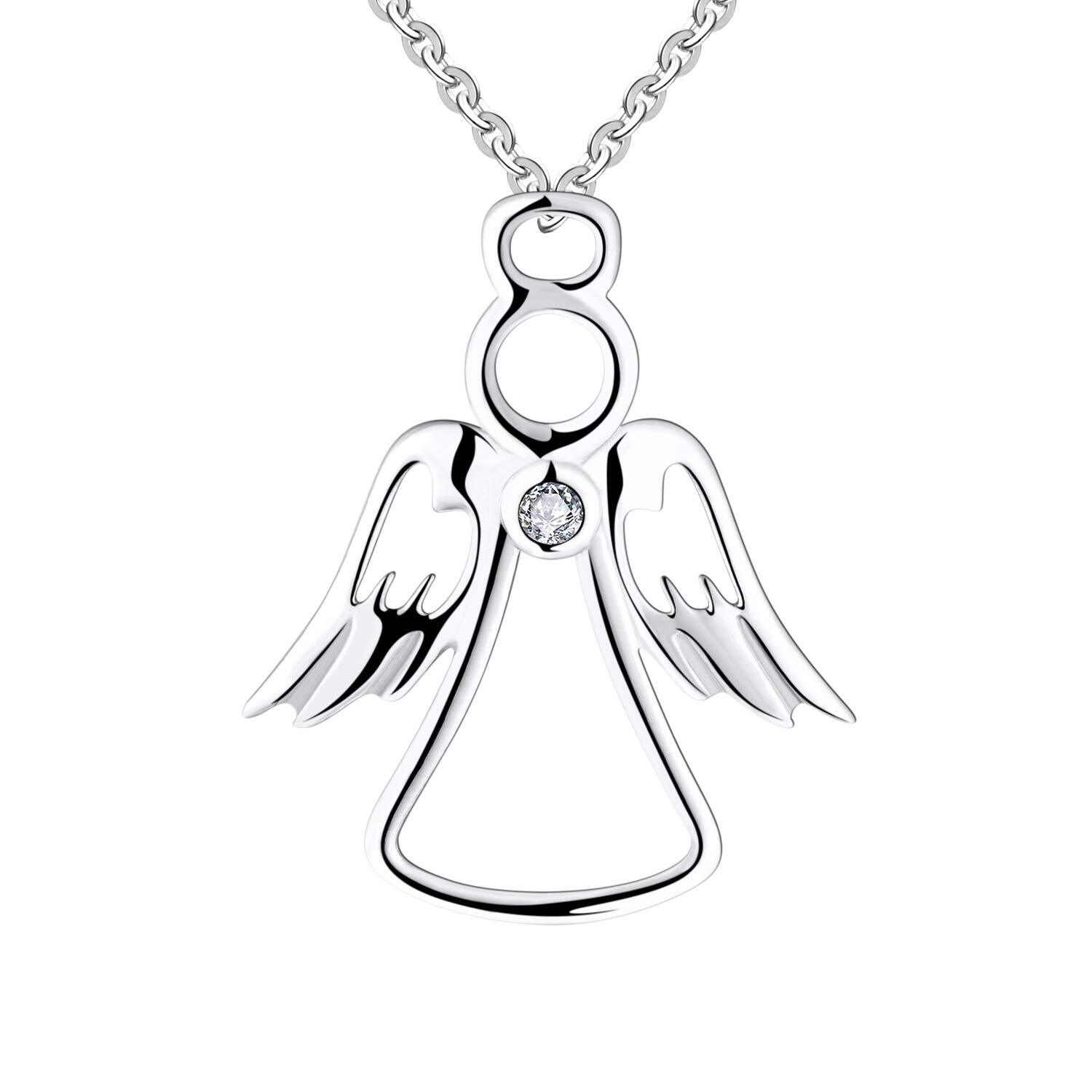 FJ 925 Sterling Silver Guardian Angel Necklace 18K Gold Plated Angel ...