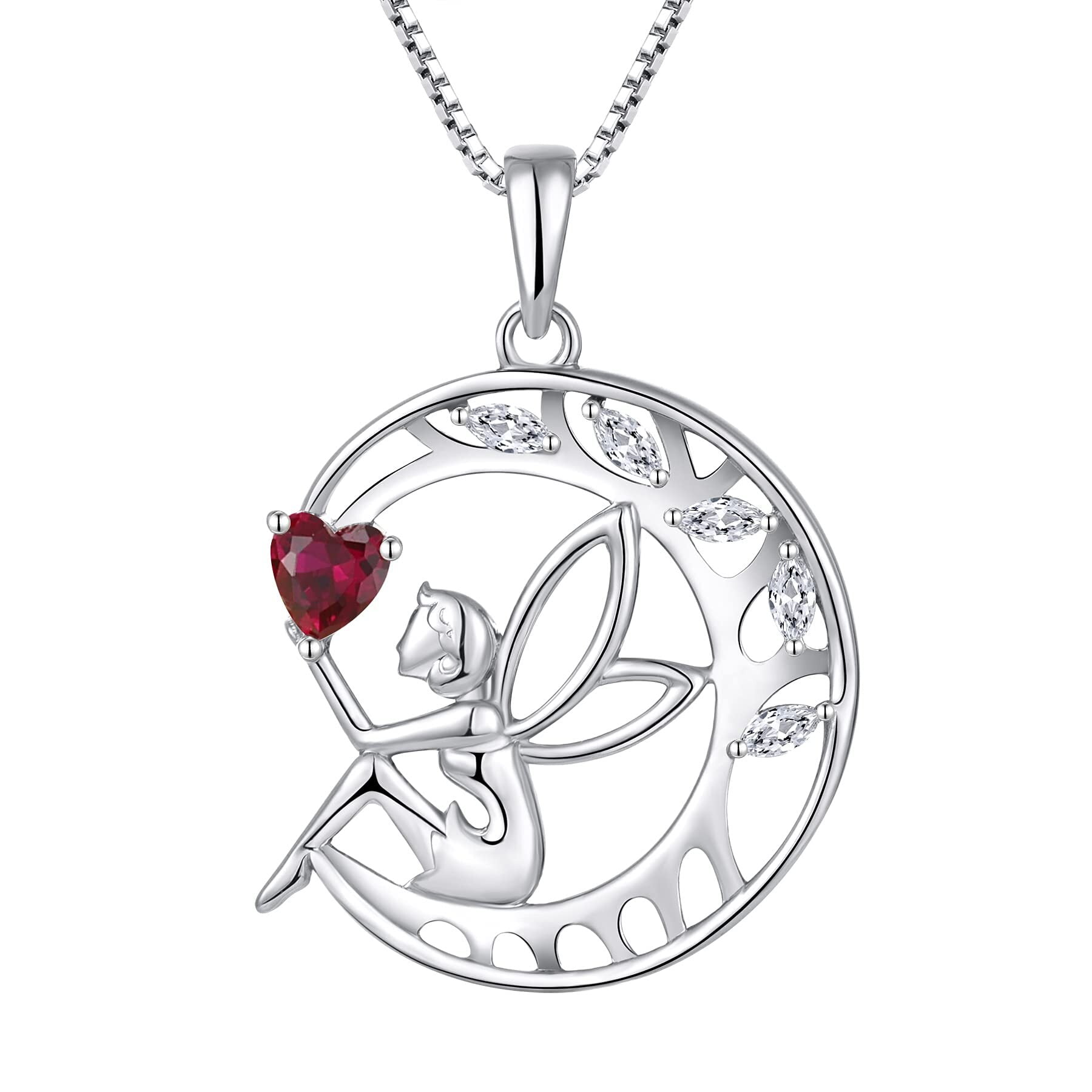 FJ Guardian Angel Necklace 925 Sterling Silver Ruby Pendant Tree of ...