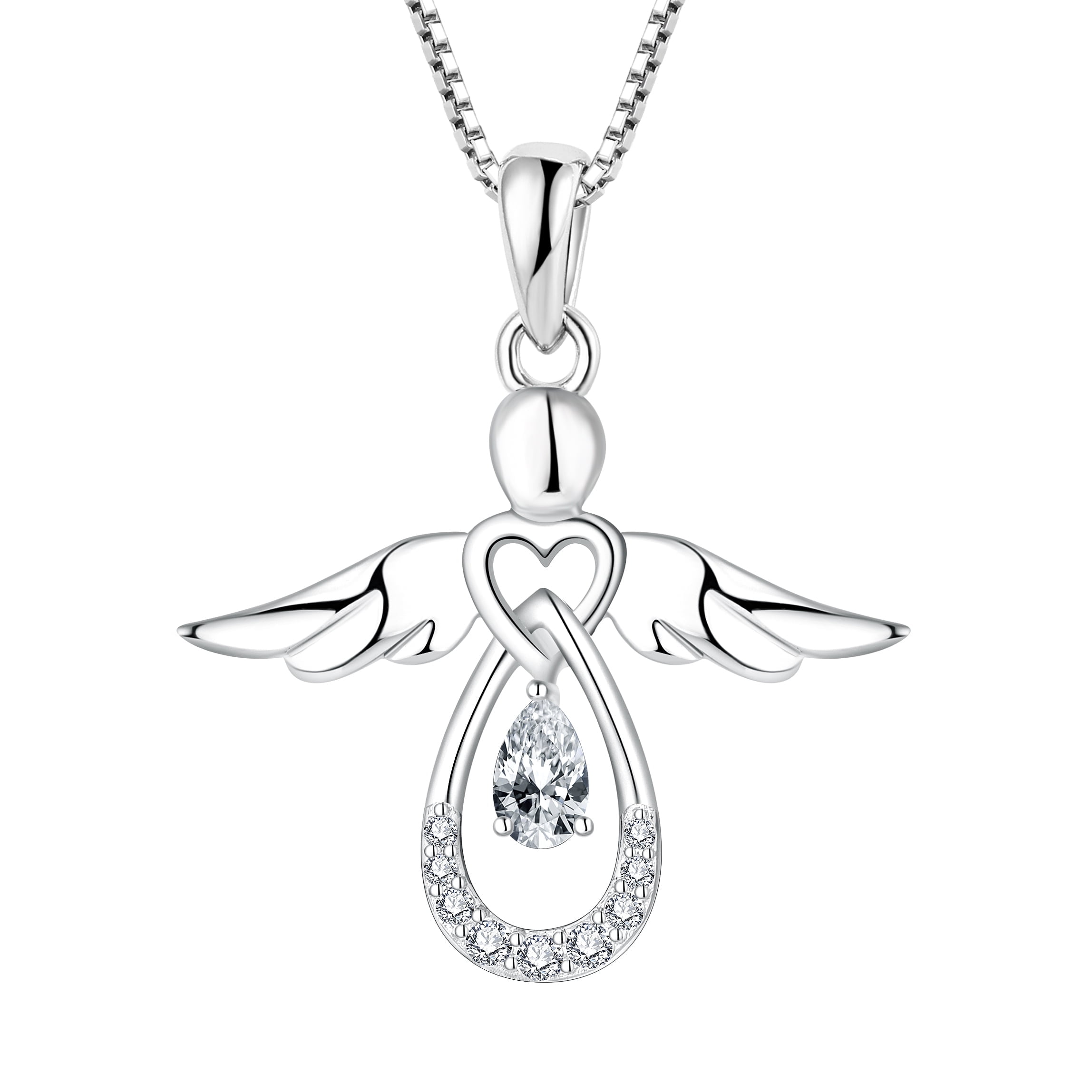 FJ Guardian Angel Necklace for Women 925 Sterling Silver Cubic Zirconia ...