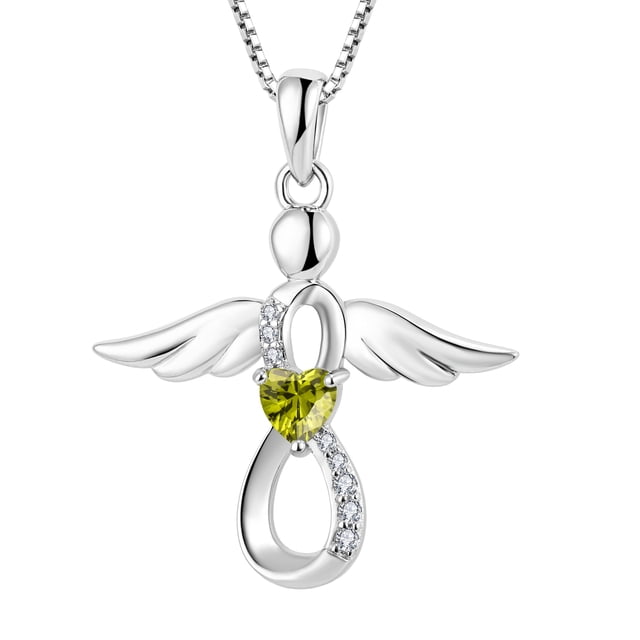 FJ Guardian Angel Necklace for Women 925 Sterling Silver Peridot ...
