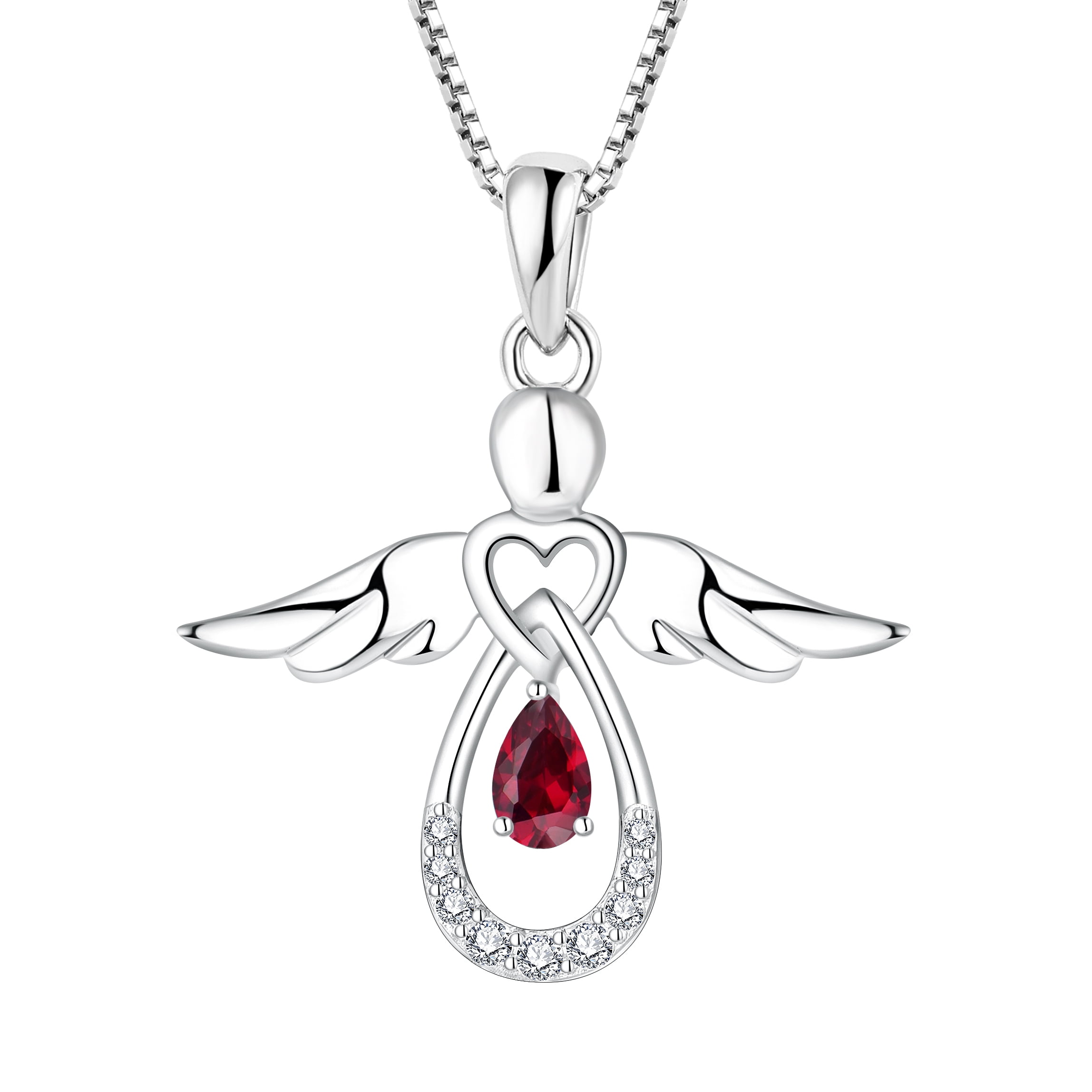 FJ Guardian Angel Necklace for Women 925 Sterling Silver Ruby Pendant ...