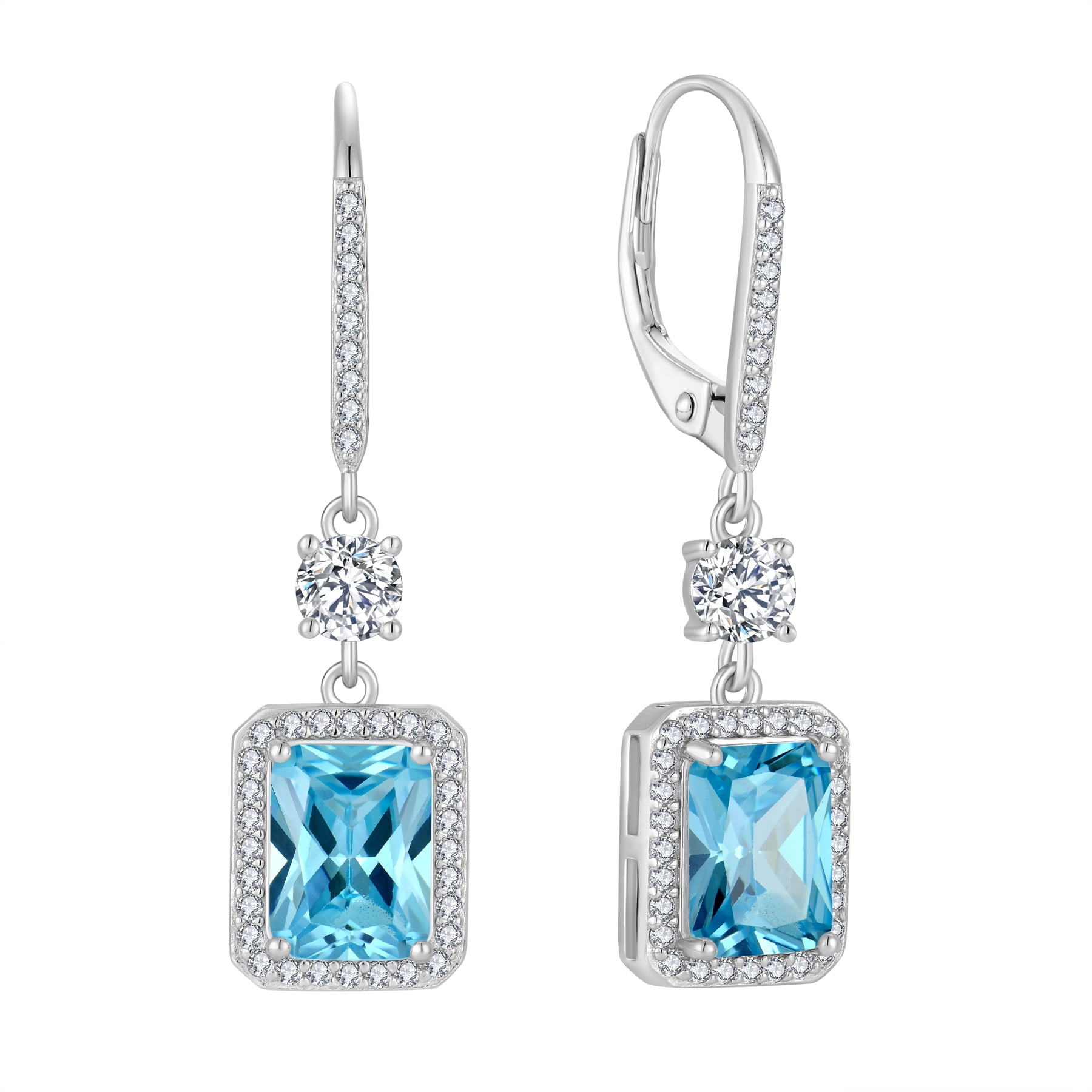 FJ Princess Cut Dangle Drop Earrings 925 Sterling Silver Leverback ...