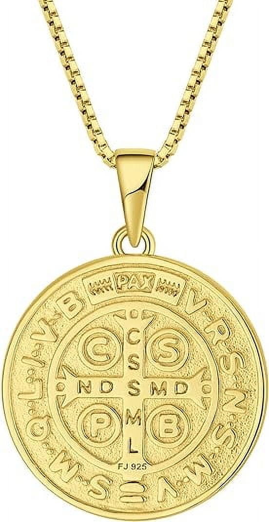 FJ Saint Benedict Necklace 925 Sterling Silver, 18 MM - 18K Yellow Gold ...