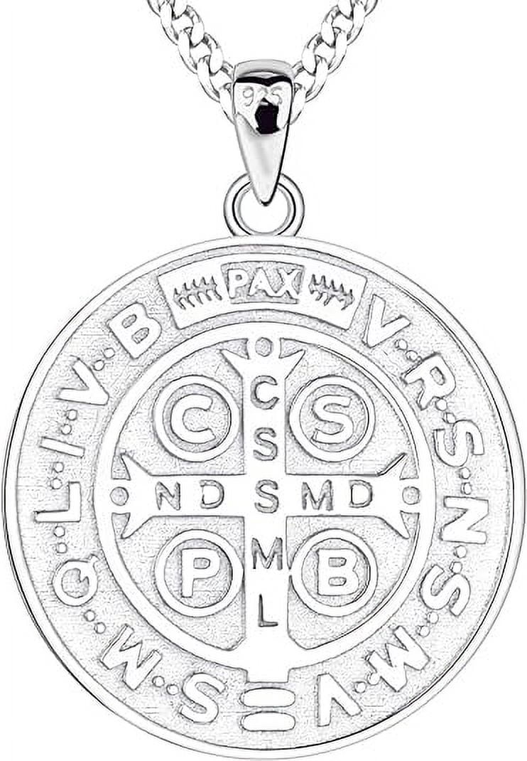 FJ Saint Benedict Necklace, Round Coin Pendant, 925 Sterling Silver, 23 ...