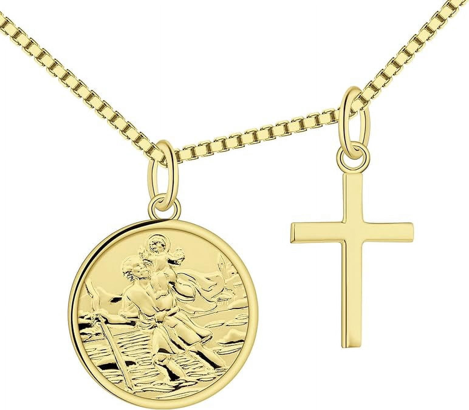FJ 18K Gold Plated St Christopher Necklace 925 Sterling Silver Saint ...