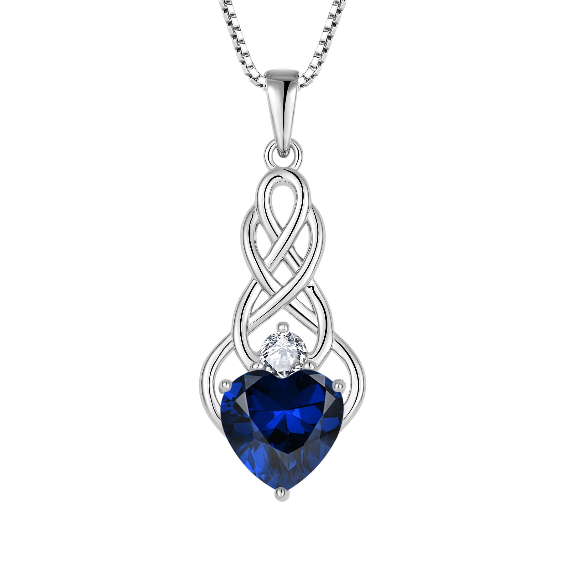 FJ Infinity Celtic Knot Necklace 925 Sterling Silver Heart Sapphire Pendant Irish Good Luck ...