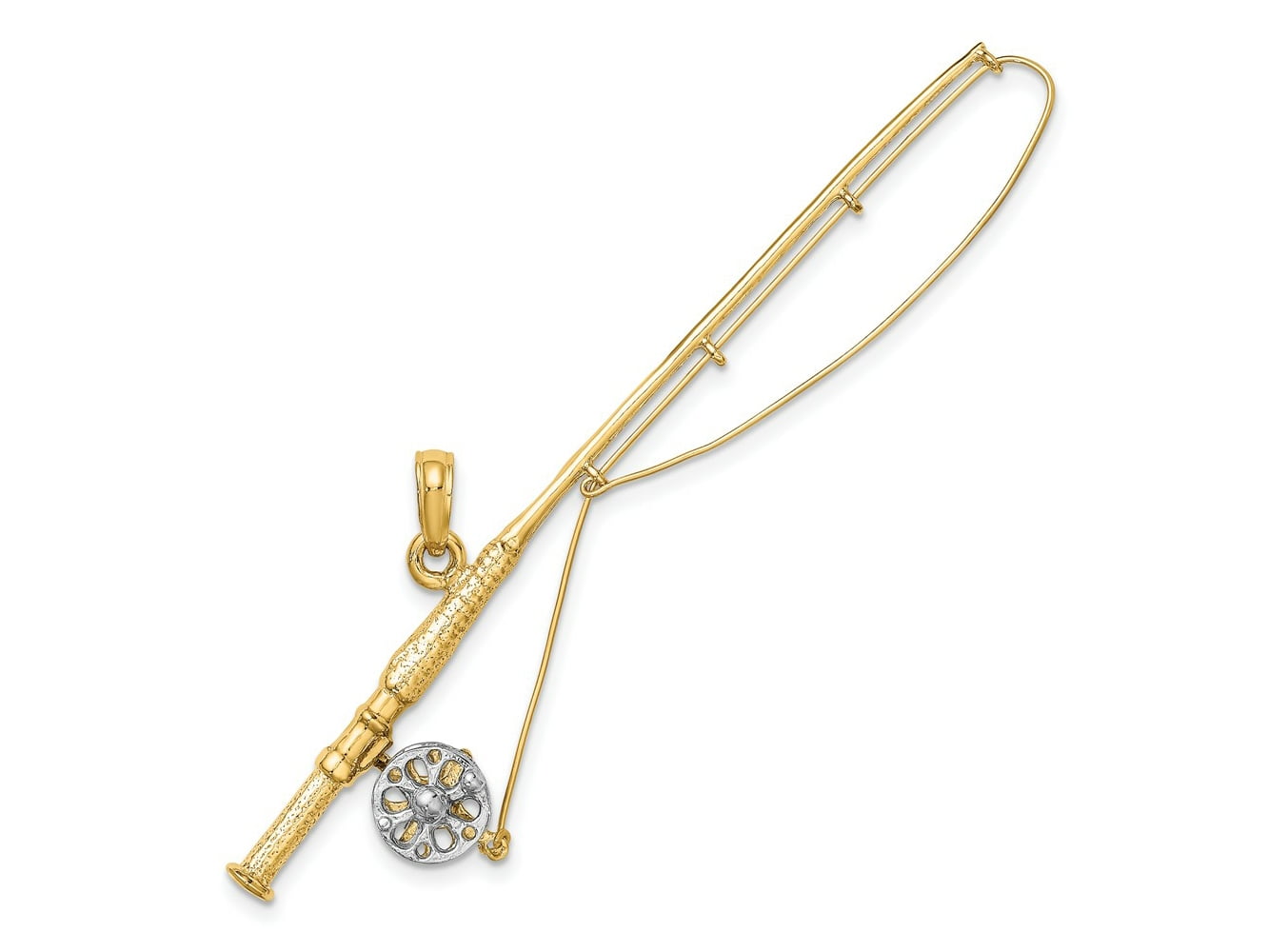 FJC Finejewelers 10 kt Yellow Gold with Rhodium 3-D Fly Rod Fishing ...