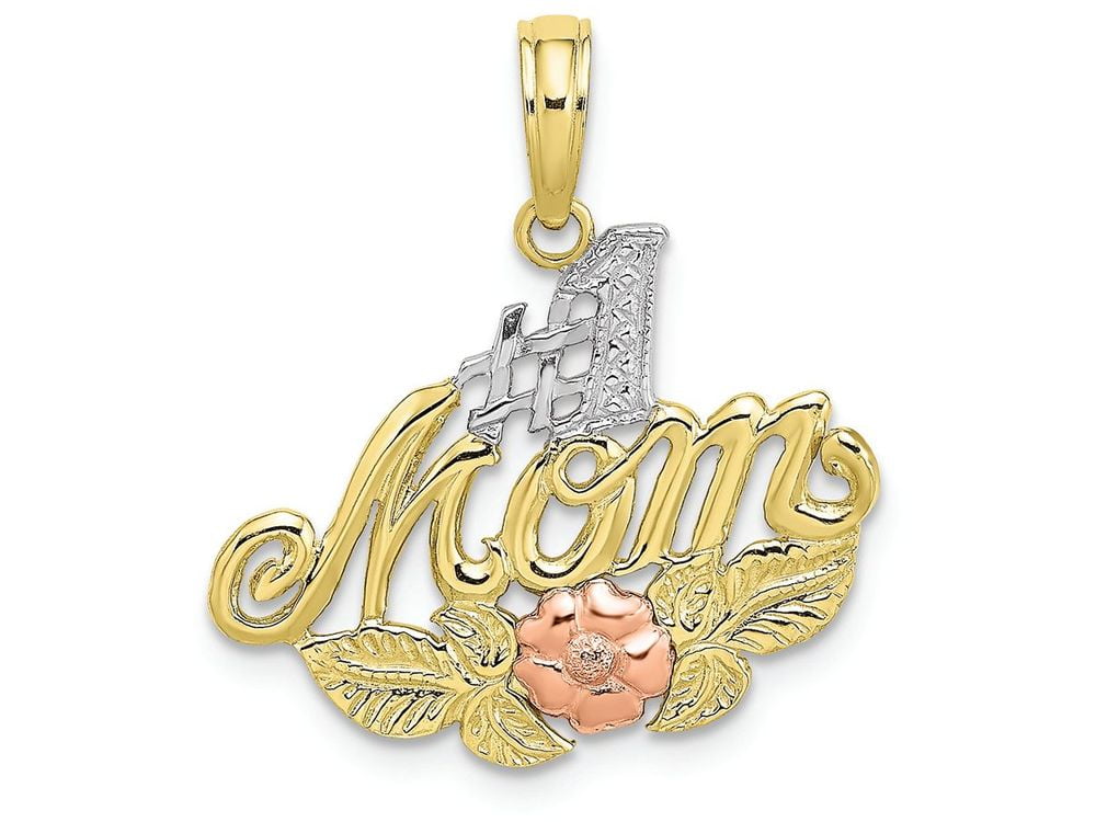 FJC Finejewelers 10k Two-tone Gold #1 Mom with Pink Flowertri-color ...
