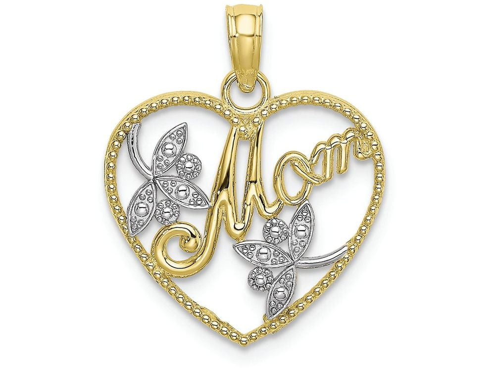 FJC Finejewelers 10k Two-tone Gold Beaded Heart with Mom White Double ...