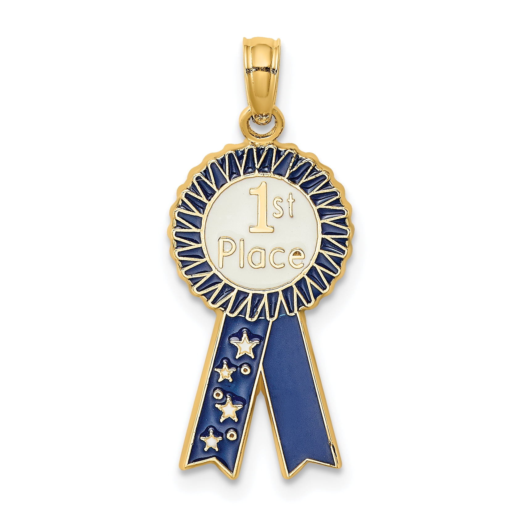 FJC Finejewelers 14k Yellow Gold 1st Place Ribbon with Blue Enamel ...