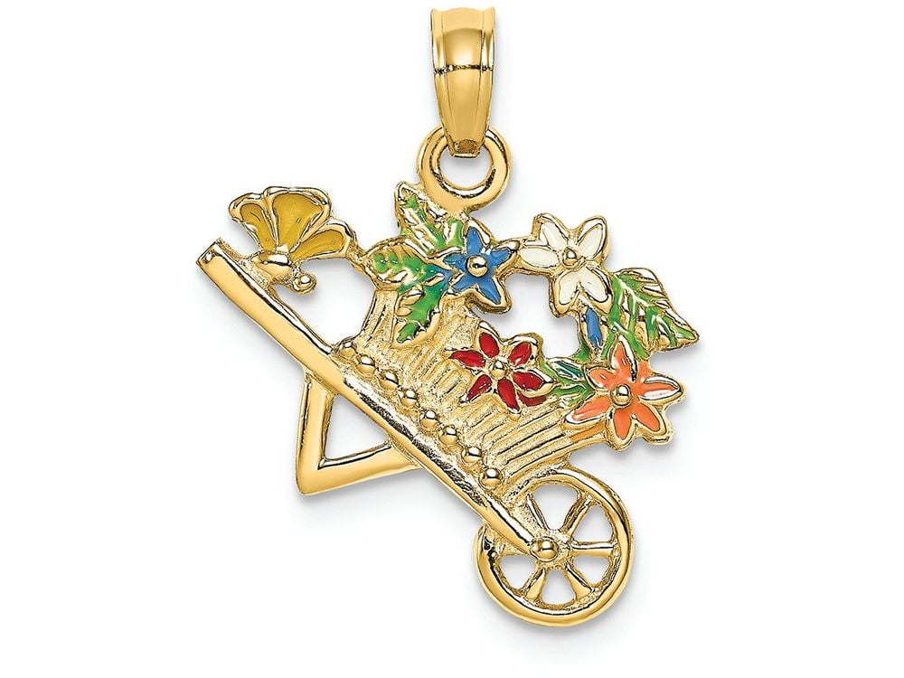 FJC Finejewelers 14k Yellow Gold 3d Flower Cart with Multi-color ...