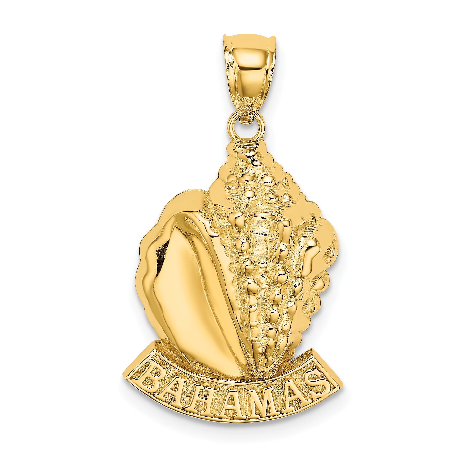 14K Yellow Gold Polished Textured Finish BAHAMAS Conch Sea Shell Charm ...