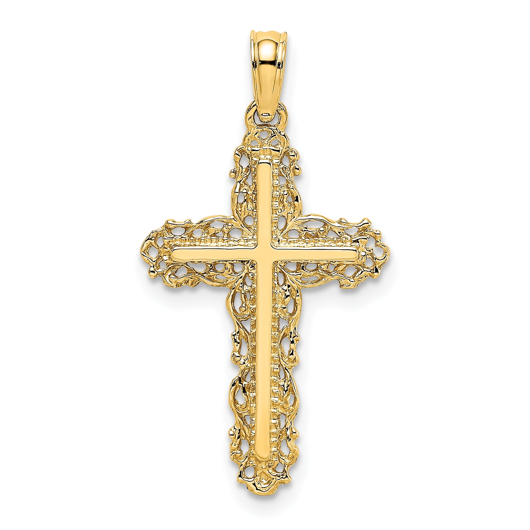FJC Finejewelers 14k Yellow Gold Cross with Filigree Lace Trim Charm ...