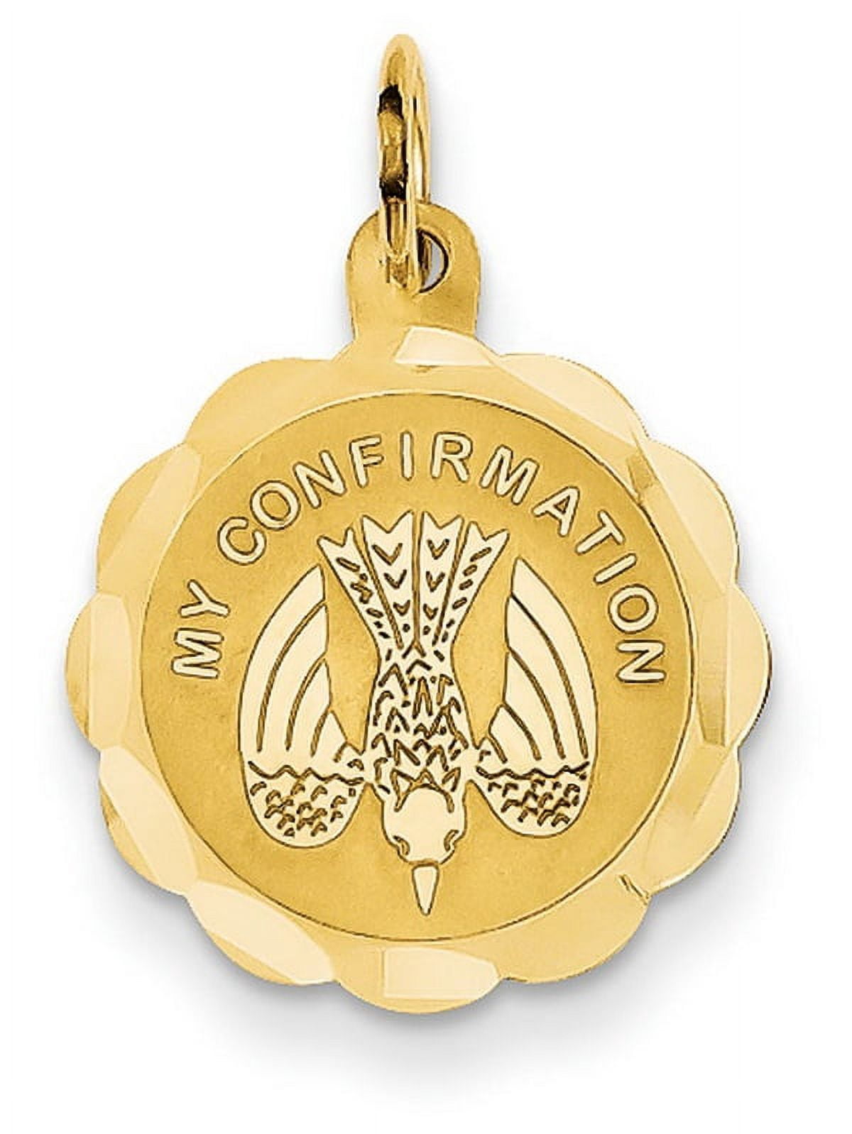 14k Yellow Gold Polish My Confirmation with Dove Design Medal Pendant ...