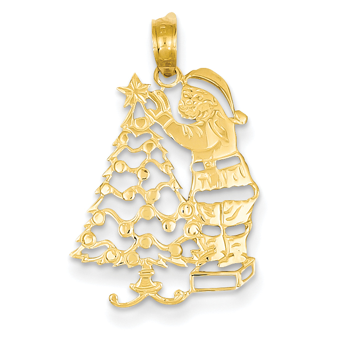 14k Yellow Gold Polished Christmas Tree and Santa Pendant Necklace 24 ...
