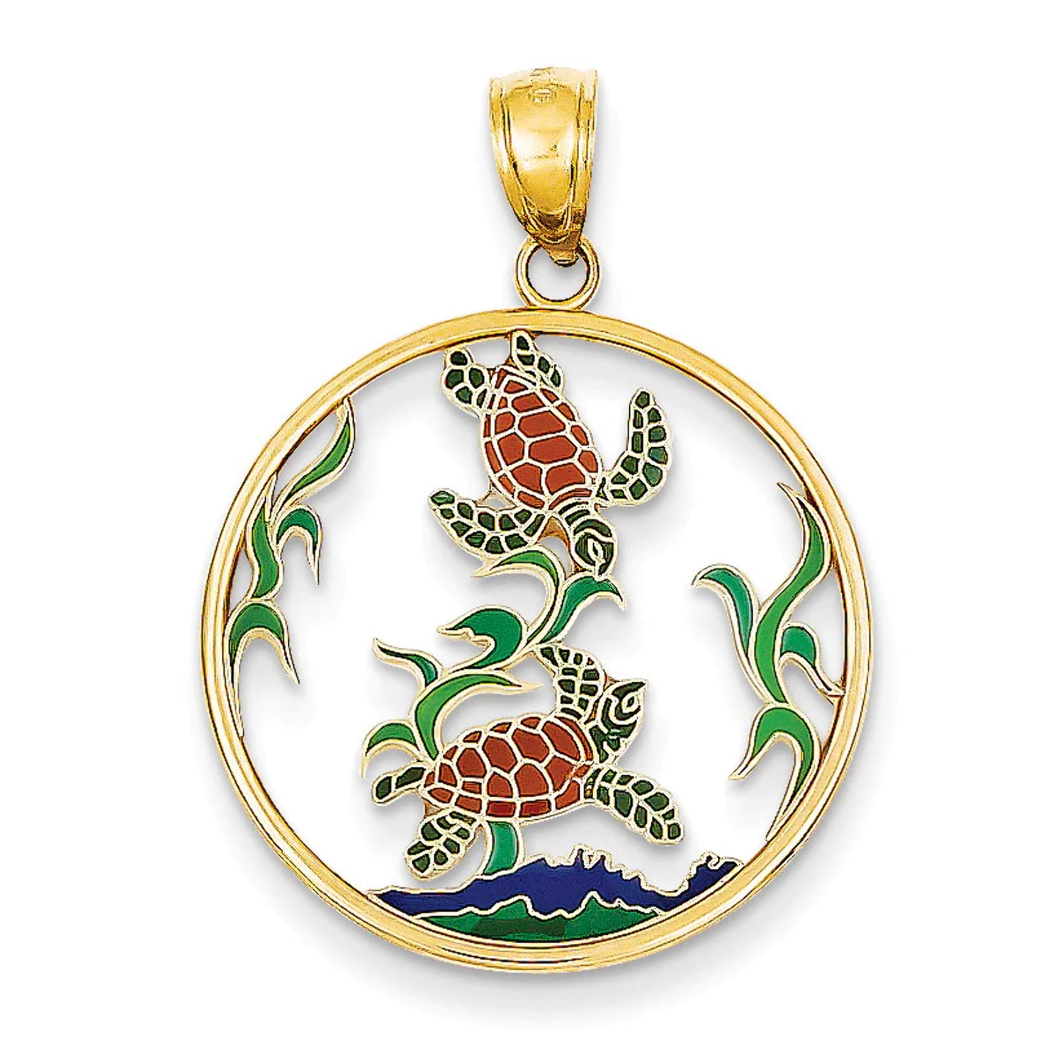 FJC Finejewelers 14k Yellow Gold Sea Turtles In Circle with Enamel ...