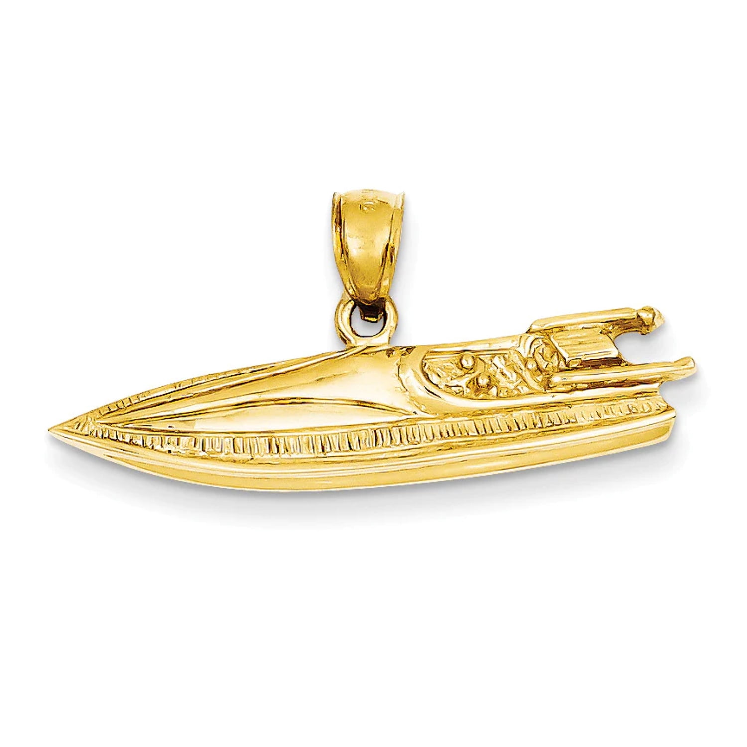 14K Yellow Gold 2-Dimensional Polish Textured Finish SPEED BOAT Charm ...