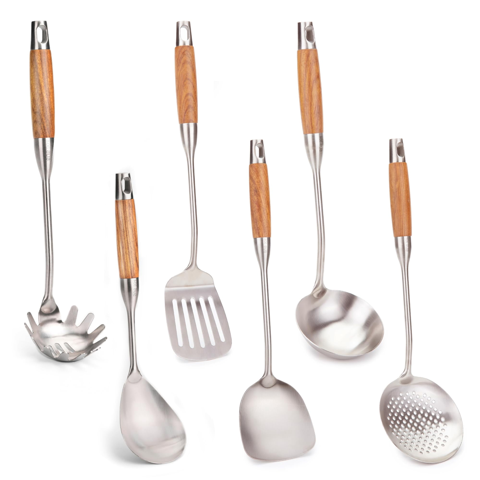 FJNATINH Wok Utensils for Carbon Steel, Stainless Steel Wok Spatula ...