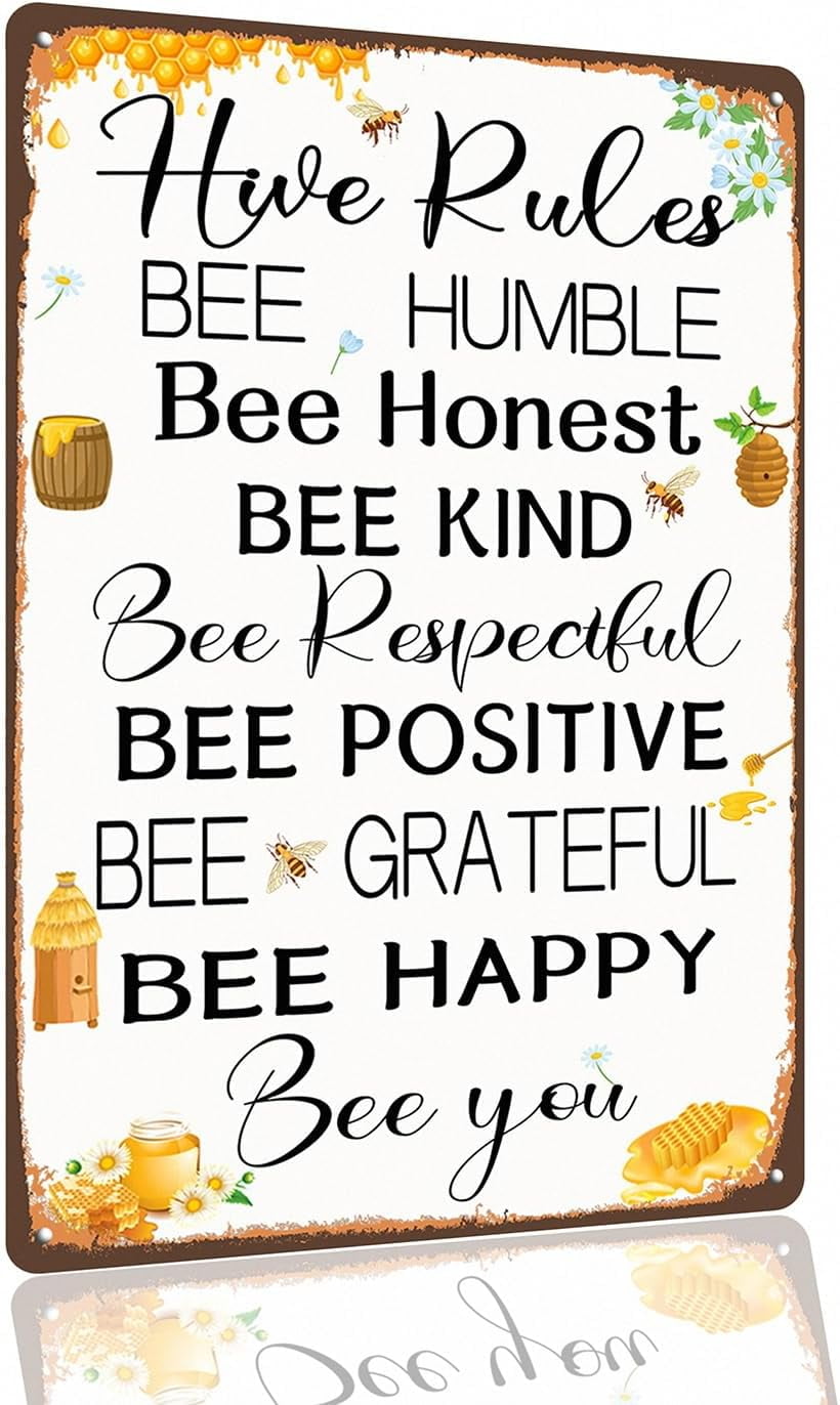 FJPT Bee Hive Rules Metal Sign for Spring Home Kitchen Outdoor Wall ...