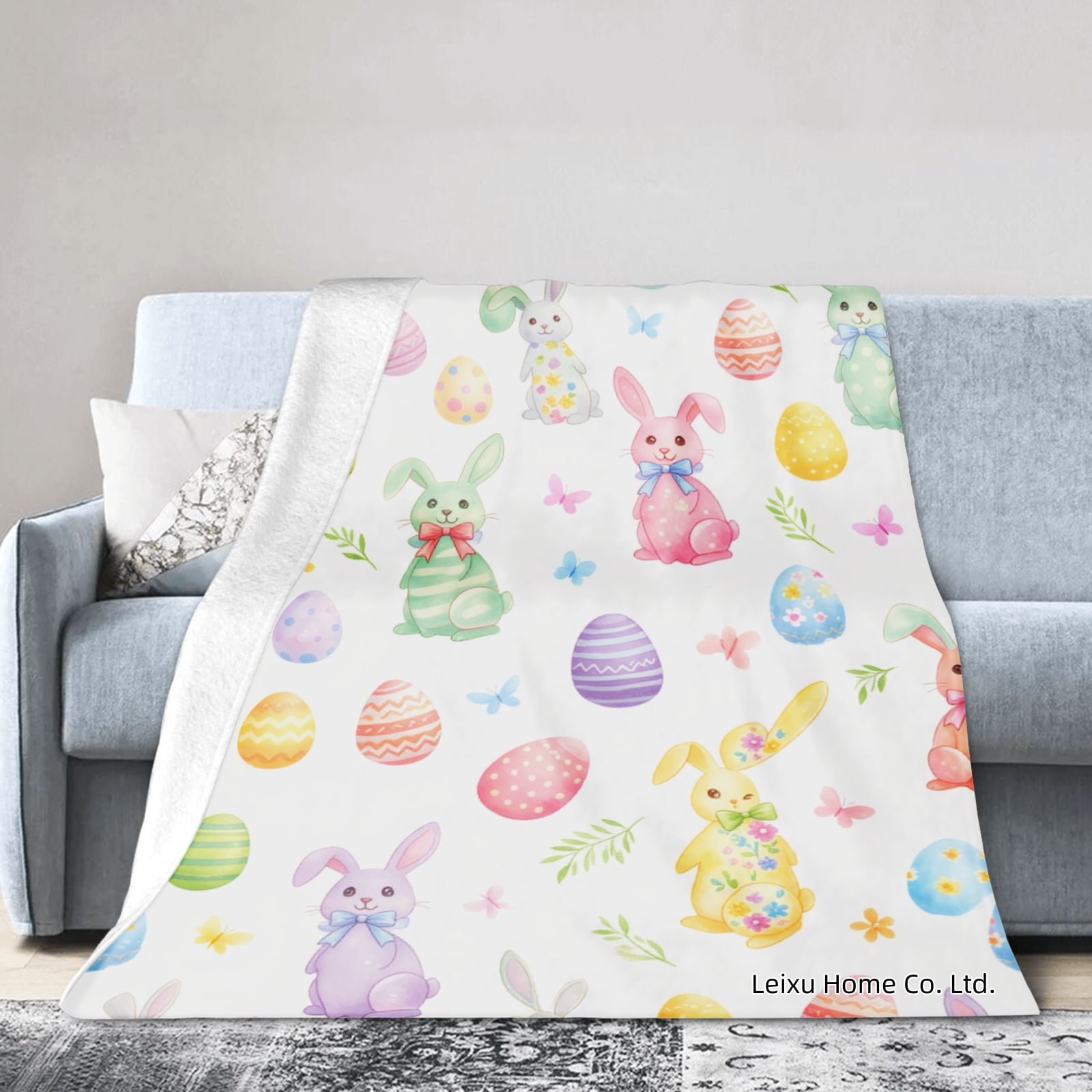 FJPT Easter Bunny And Eggs Flannel Blanket For Winter Gift Home Sofa ...