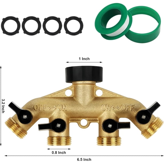 FJSHN-4 Way Brass Hose Splitter, 3/4" Brass Hose Faucet Manifold ...