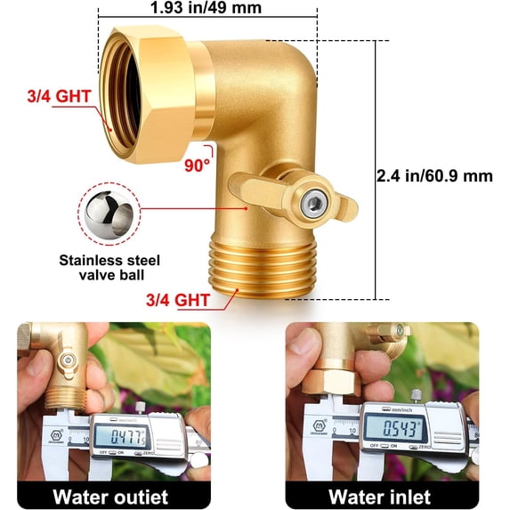FJSHN-Garden Hose Elbow with Shut Off Valve 90 Degree Brass Connector 3 ...