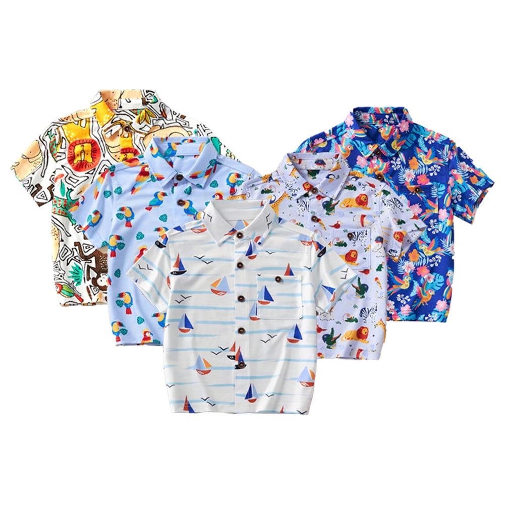FJUCHAI Hawaiian T-Shirt for Kids Boys Cartoon Tops Tees 3-8YToddler ...