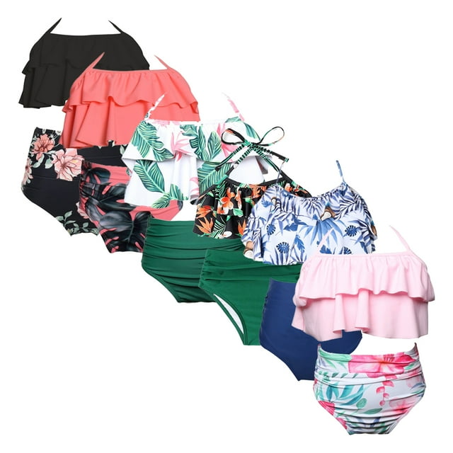 FJUCHAI Kids Prints Swimwear Outfit 2-12Y Big Girls' Split Swimsuit ...