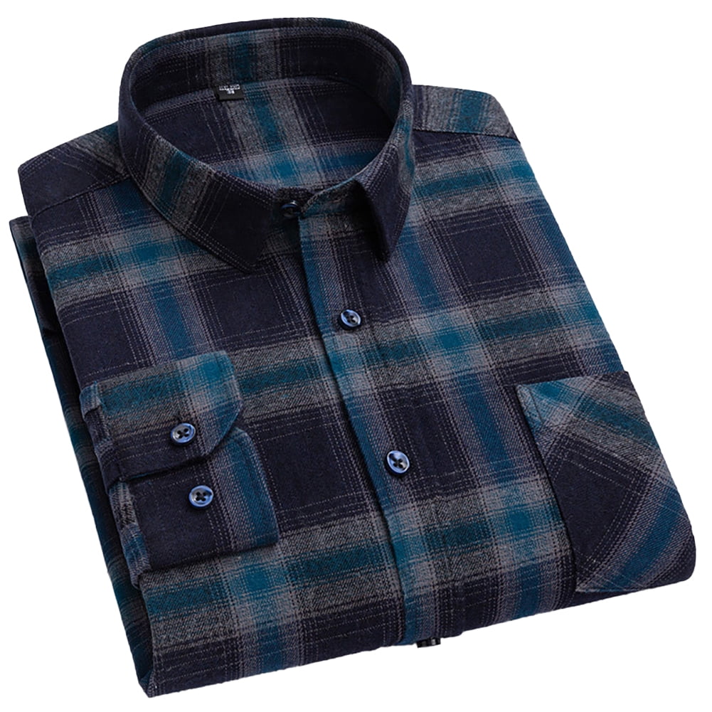 FJUCHAI Men's Plaid Shirts Slim-Fit Long-Sleeve Plaid Flannel Shirt 100 ...