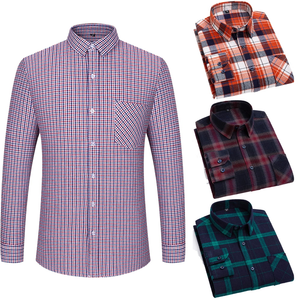 FJUCHAI Men's Plaid Shirts Slim-Fit Long-Sleeve Plaid Flannel Shirt 100 ...