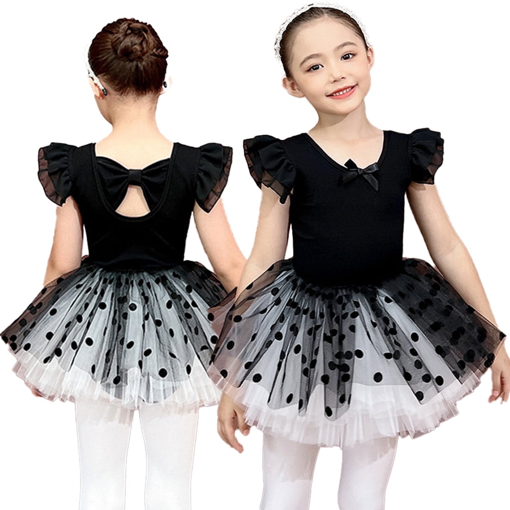 ‌FJUCHAI Toddler Girls Ballet Exam Outfit ‌kids Short Sleeve Black ...