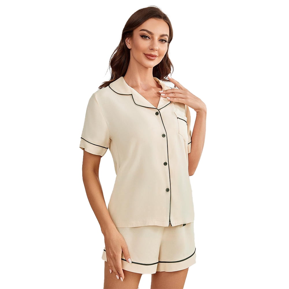 FJUCHAI Women Pajama Pjs Set 2 Piece Buttons Sleepwear Shorts Outfit ...