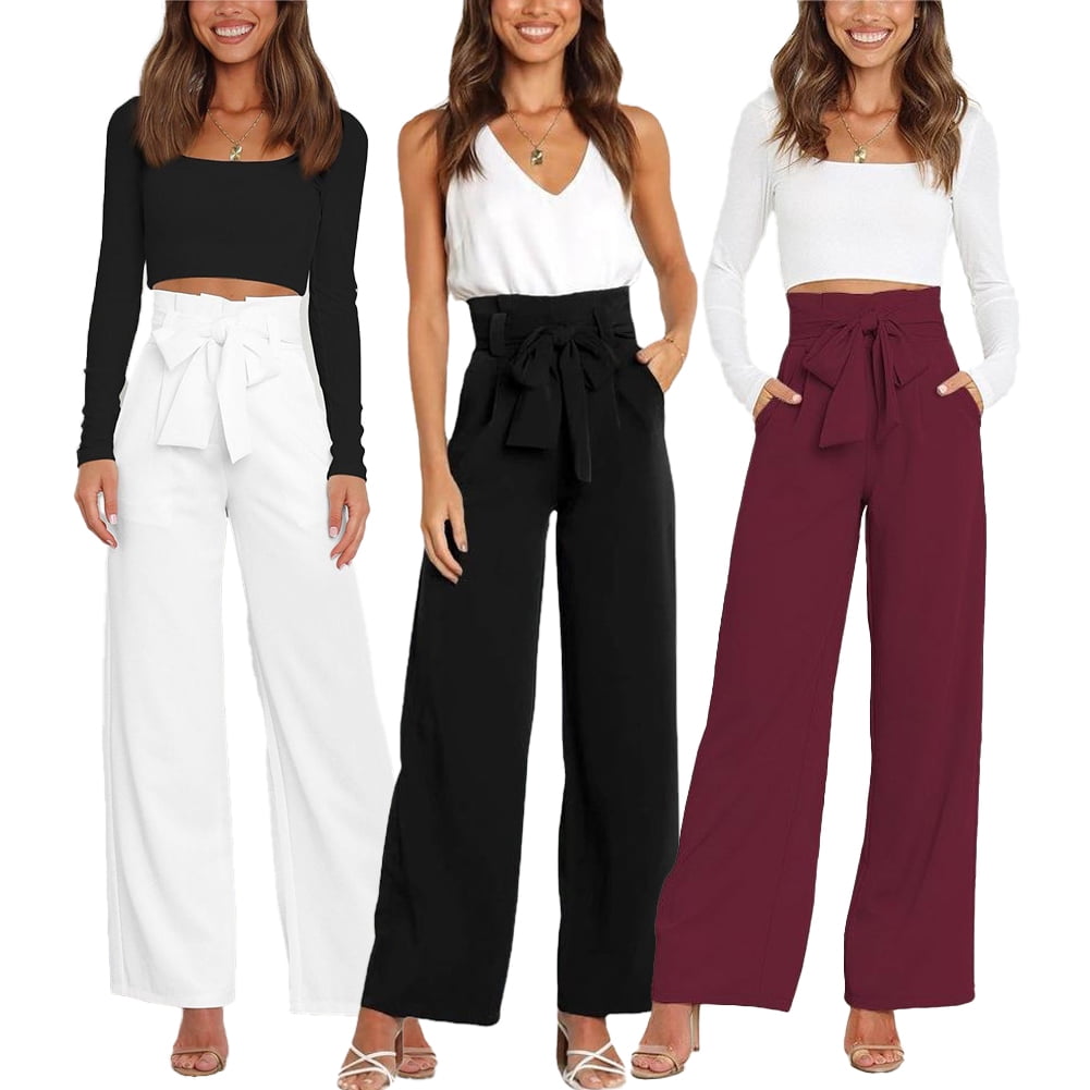 FJUCHAI Women's Wide Leg Work Pants Business Casual High Waisted Loose ...